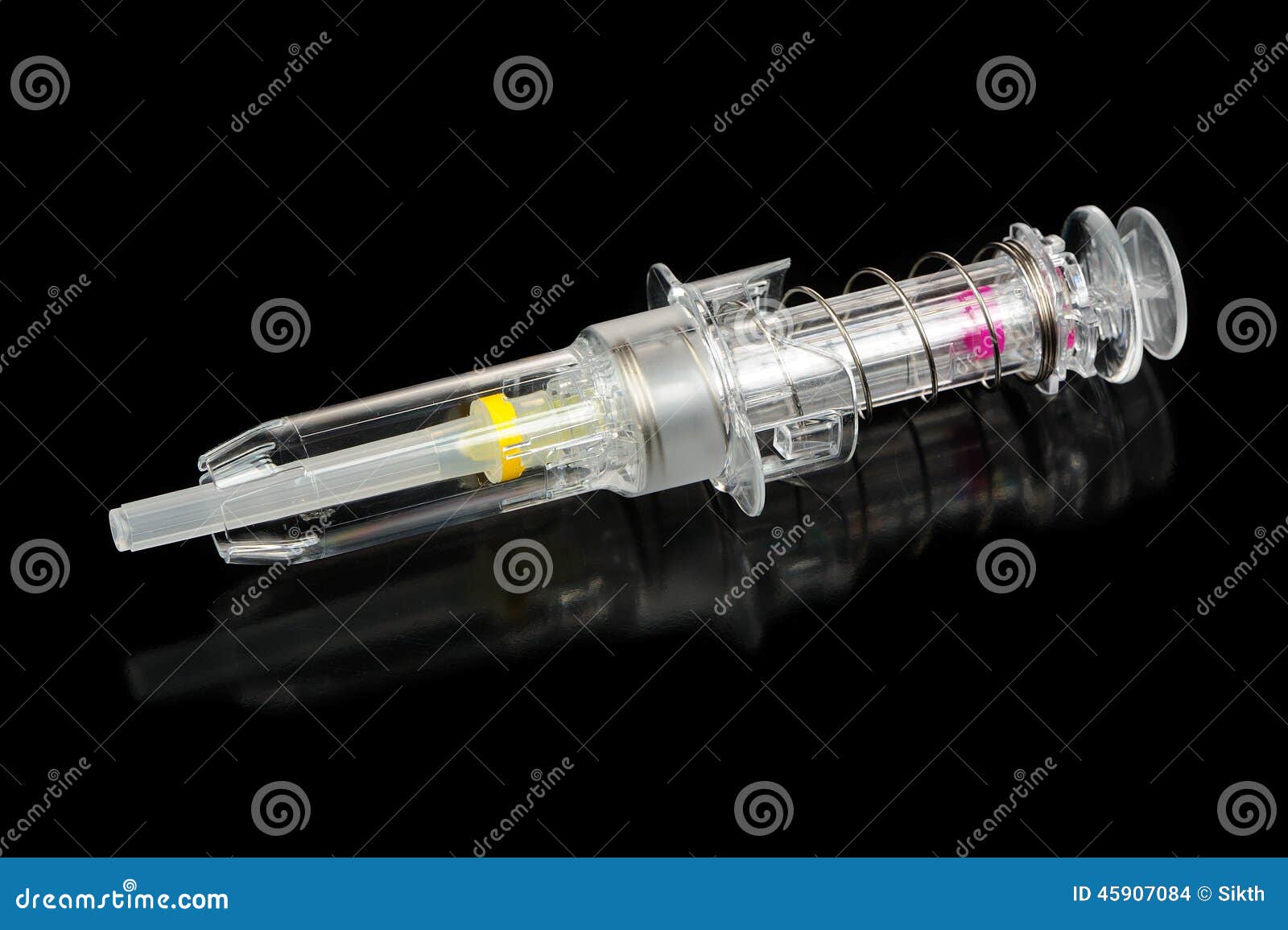 Modern Syringe with Automatic Safety System on Black Background Stock ...