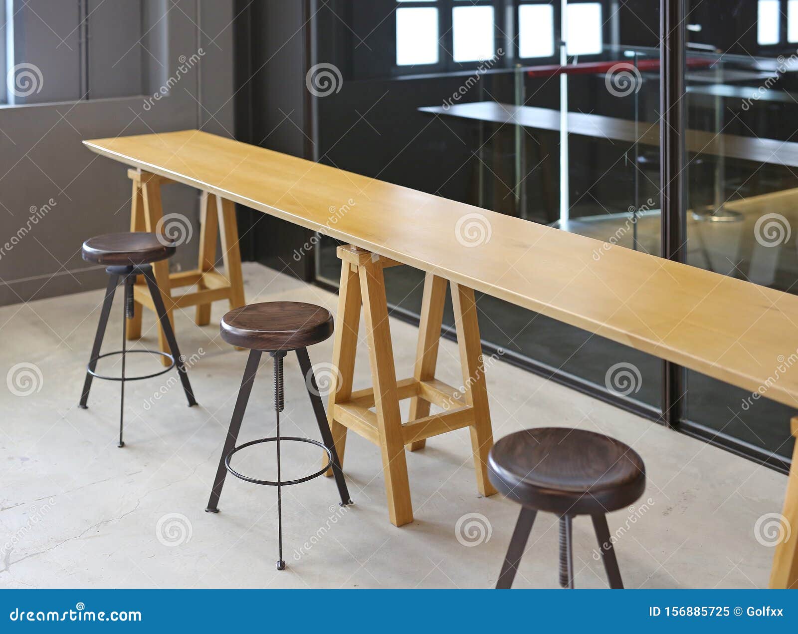 Modern Table and Chair in the Library Stock Image - Image of background ...