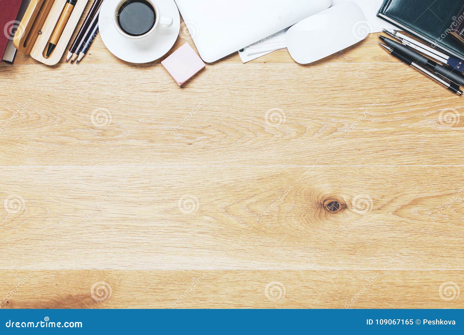Modern table with items stock image. Image of desk, space - 109067165