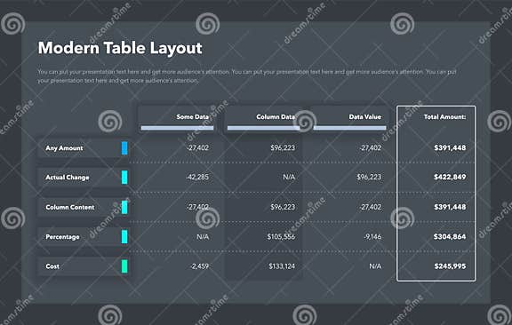Modern Table Layout Template with a Total Amount Column - Dark Version ...