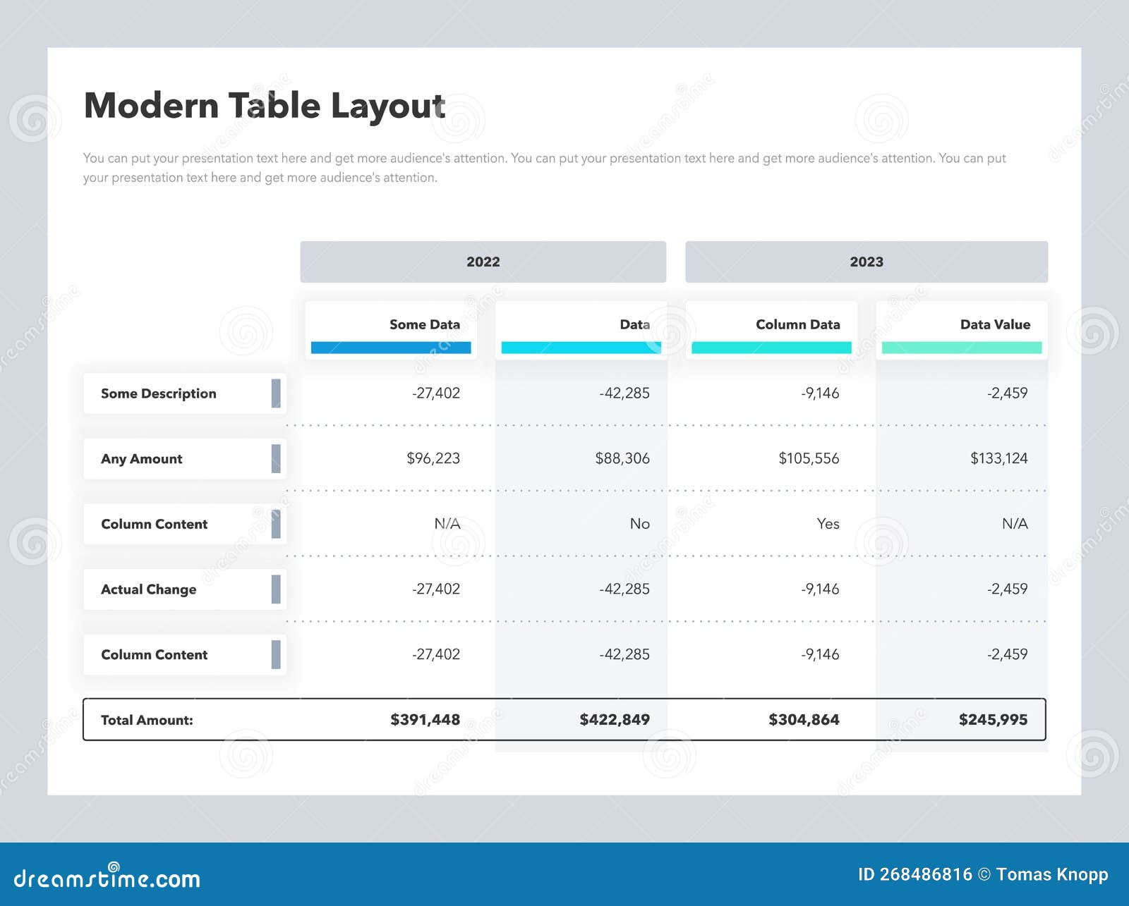 Modern Table Layout Template with Years Columns and a Total Sum Row Stock Vector - Illustration ...