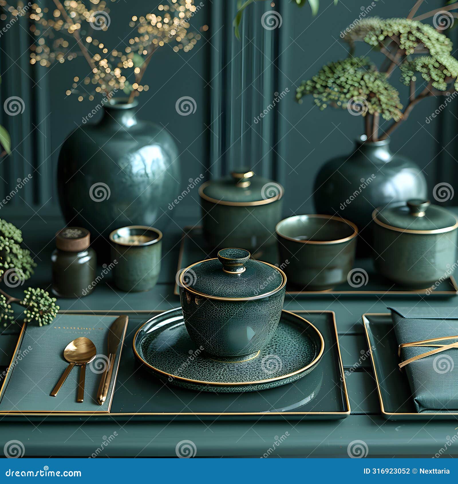 Modern Table with Realistic Emerald Texture and Stationery Stock ...