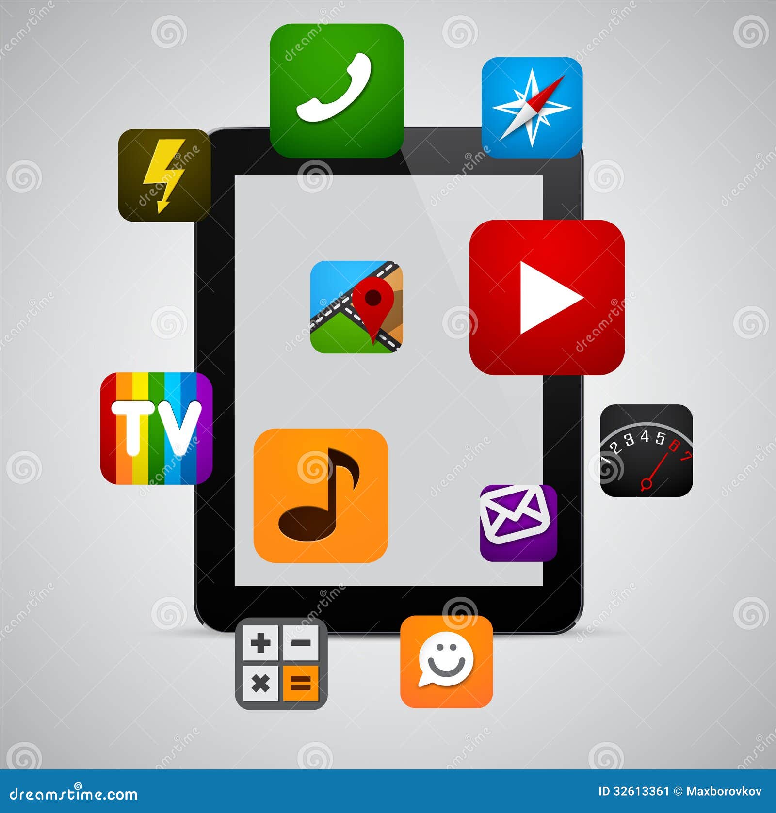 Modern tablet with apps. stock vector. Illustration of internet - 32613361
