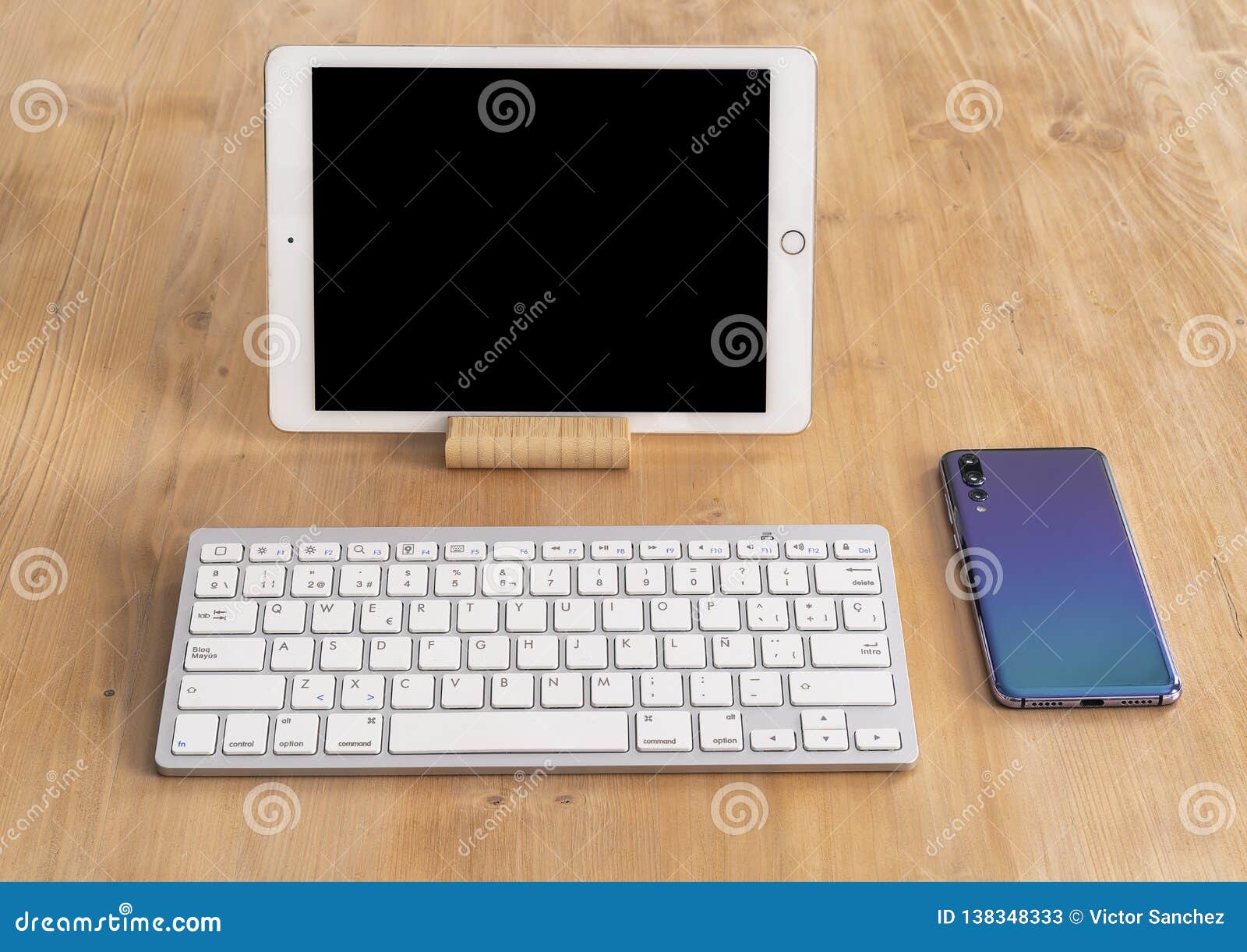 Modern Tablet with Black Screen and White Keyboard and Design ...
