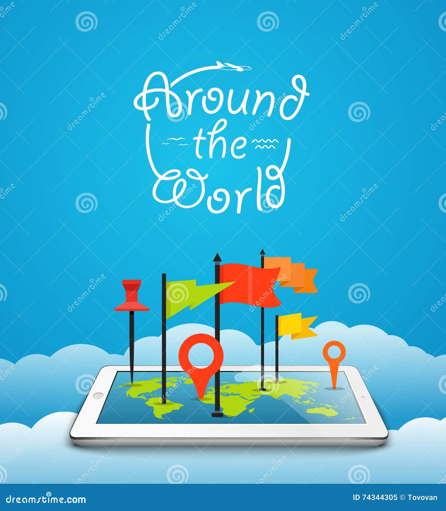Modern Tablet Computer with the Earth Map and Pins. Stock Vector ...