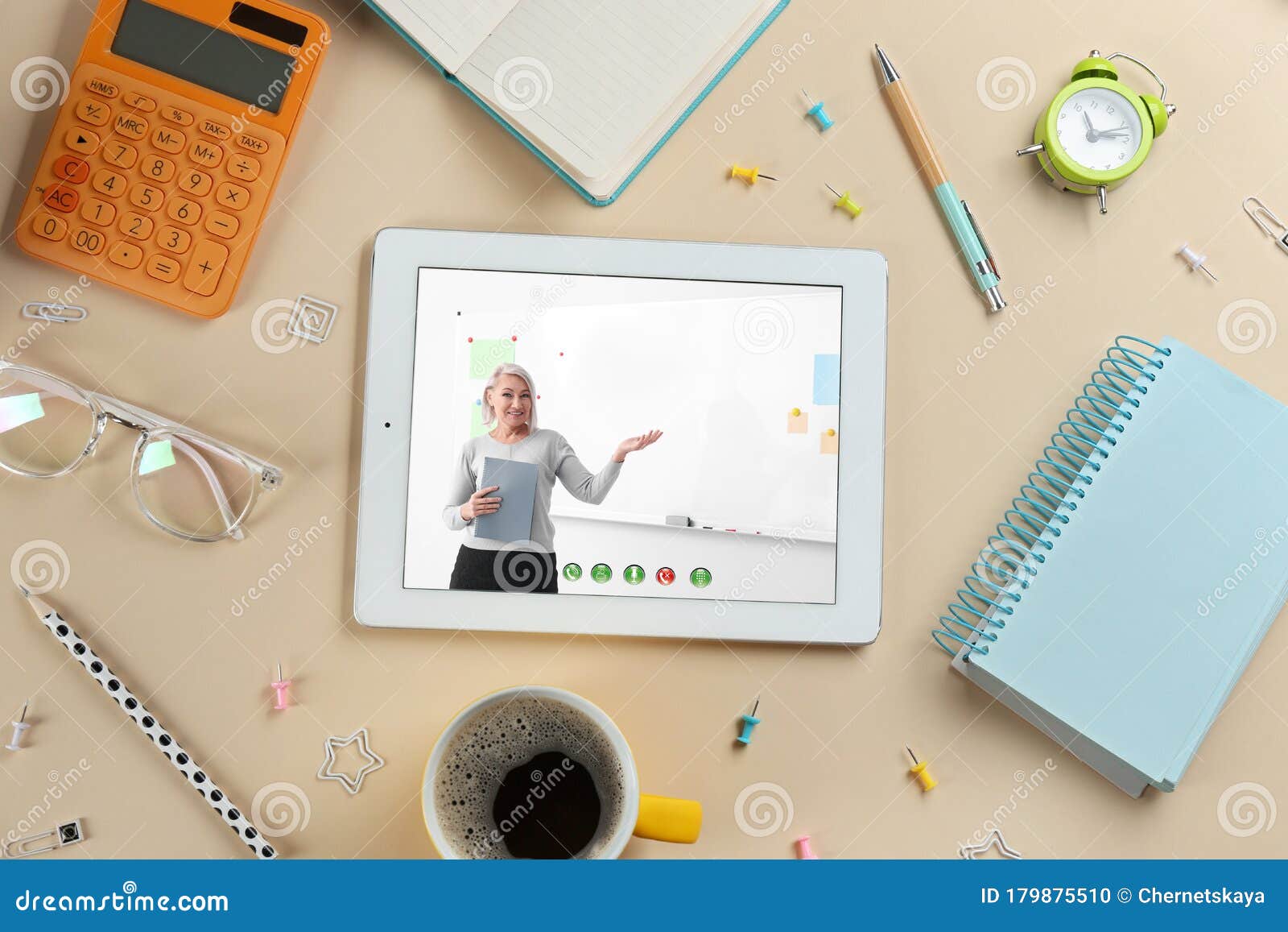 Modern Tablet on Desk. Online Learning Stock Photo - Image of lesson ...
