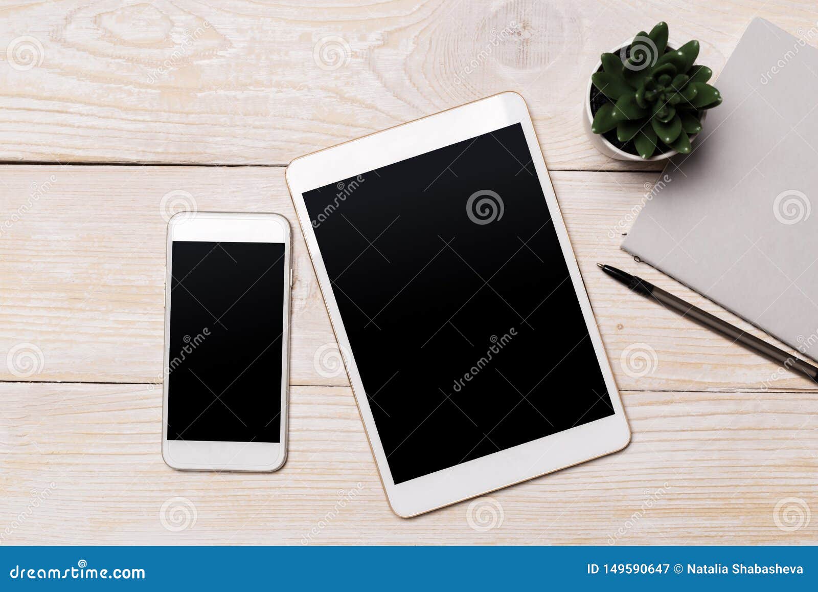 Top View of White Tablet Blank Black Screen for Advertisement Display ...