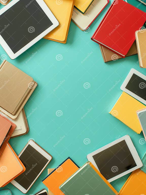 Modern Tablets and E-readers Displaying Educational Materials on a Blue ...