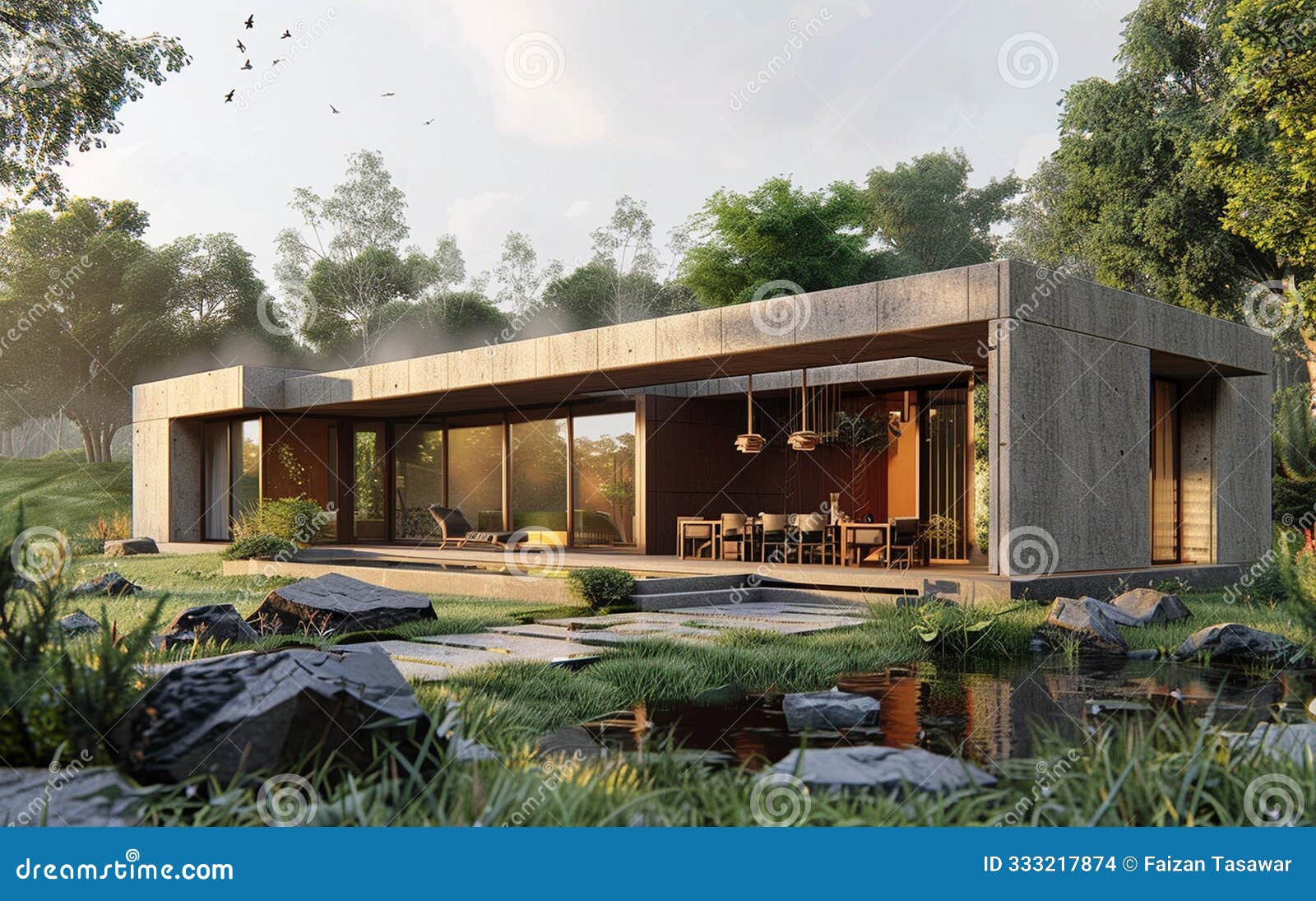 Modern Tan Single-Level Luxury Home -Generative Ai Stock Illustration ...