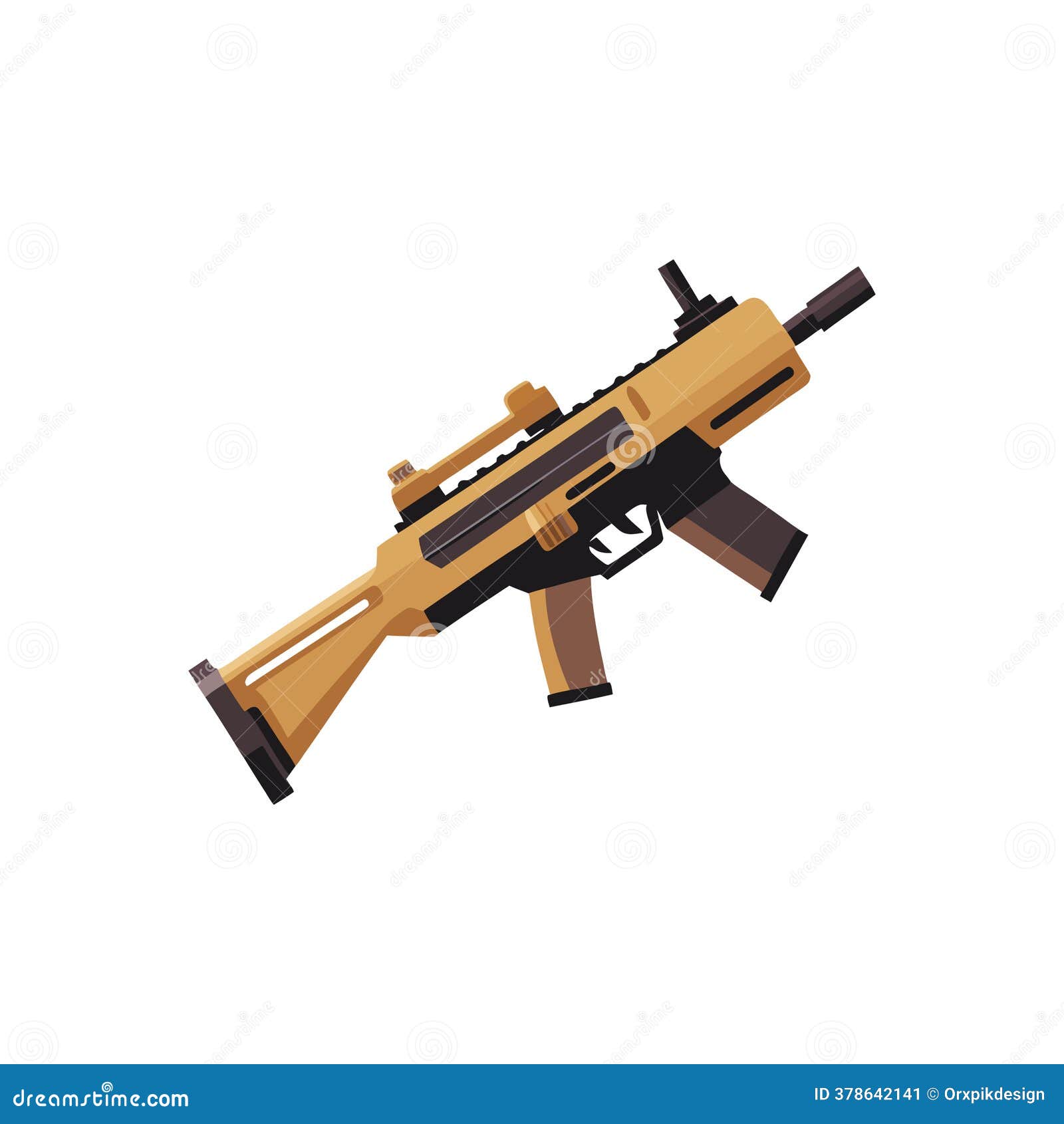 Submachine Gun Modern Firearms Pistol With Silencer Cartoon Vector ...