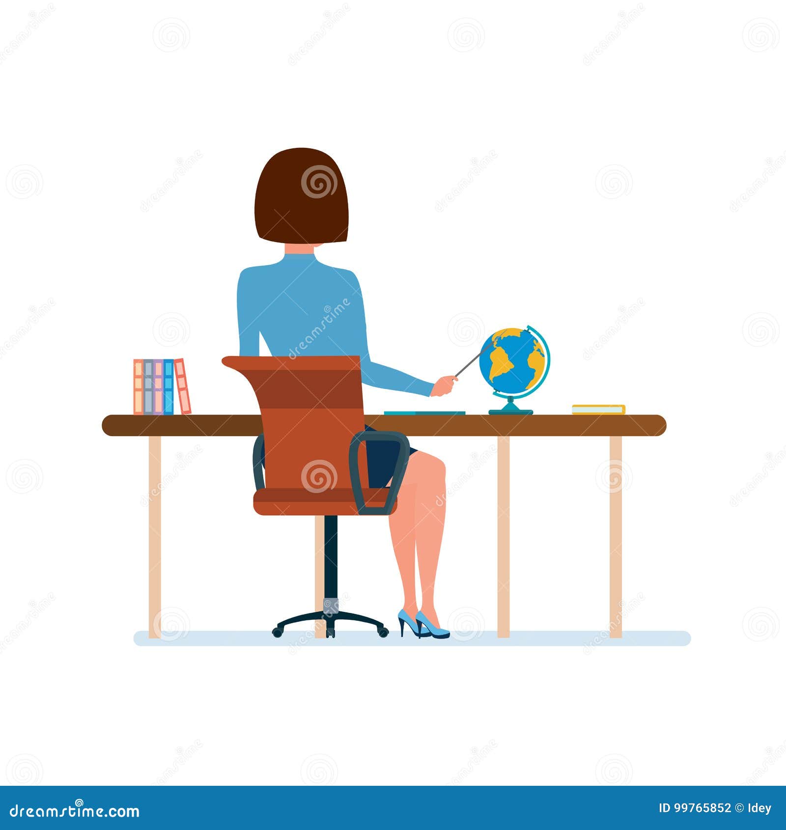 Young Teacher at Her Desk, Working at Laptop with Documents. Stock ...