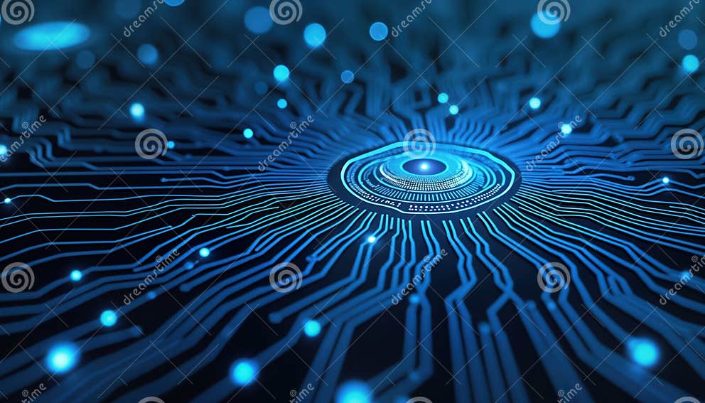 Modern Tech Circuit Board Design. Complex Pattern of Glowing Blue Lines ...