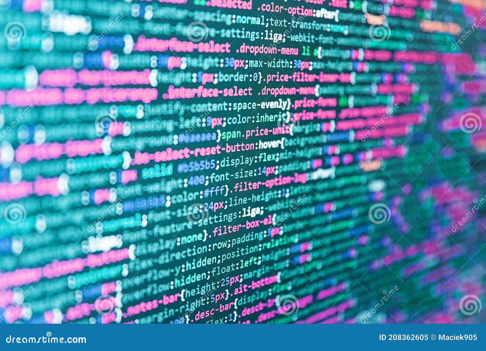 Modern Tech. Closeup of Web Code on Computer LED Screen. Programming Javascript on Laptop ...