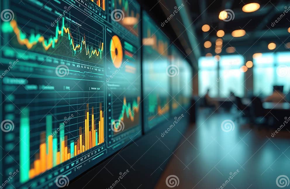 Modern Tech Dashboard Displays Energy Metrics. Multi Display Screen ...