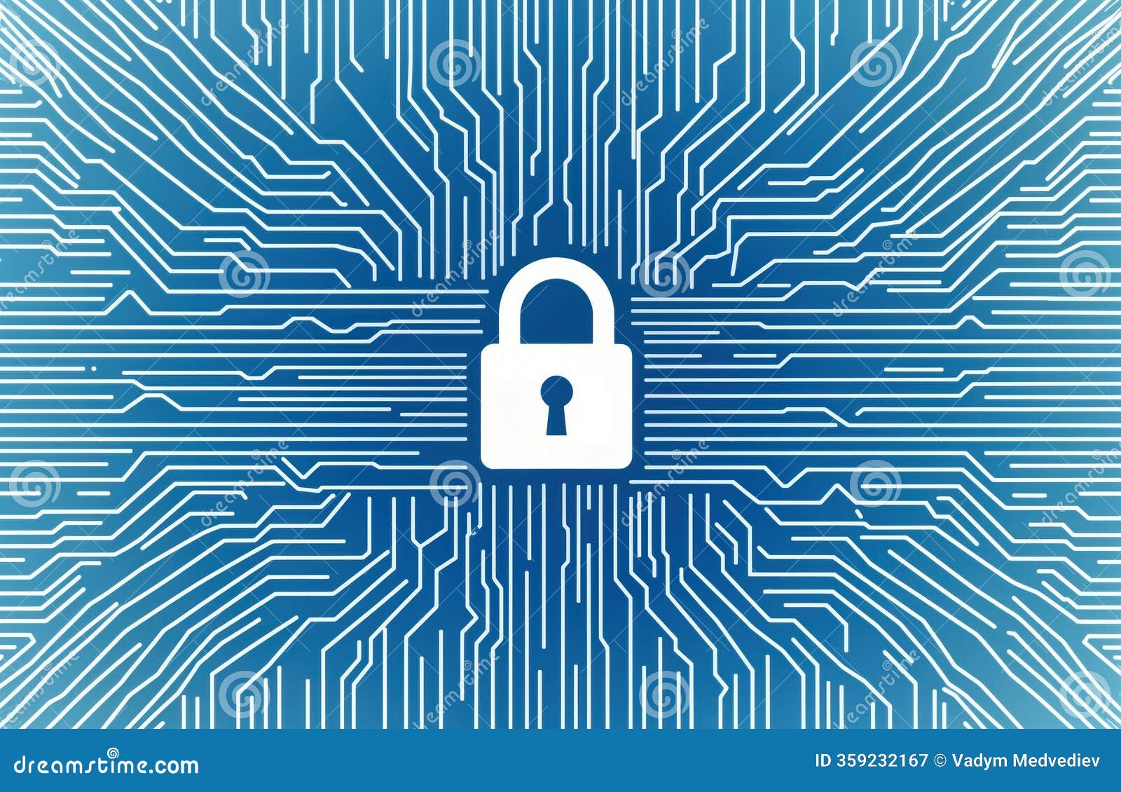 Modern Tech Illustration Shows White Lock Icon in Center of Abstract ...