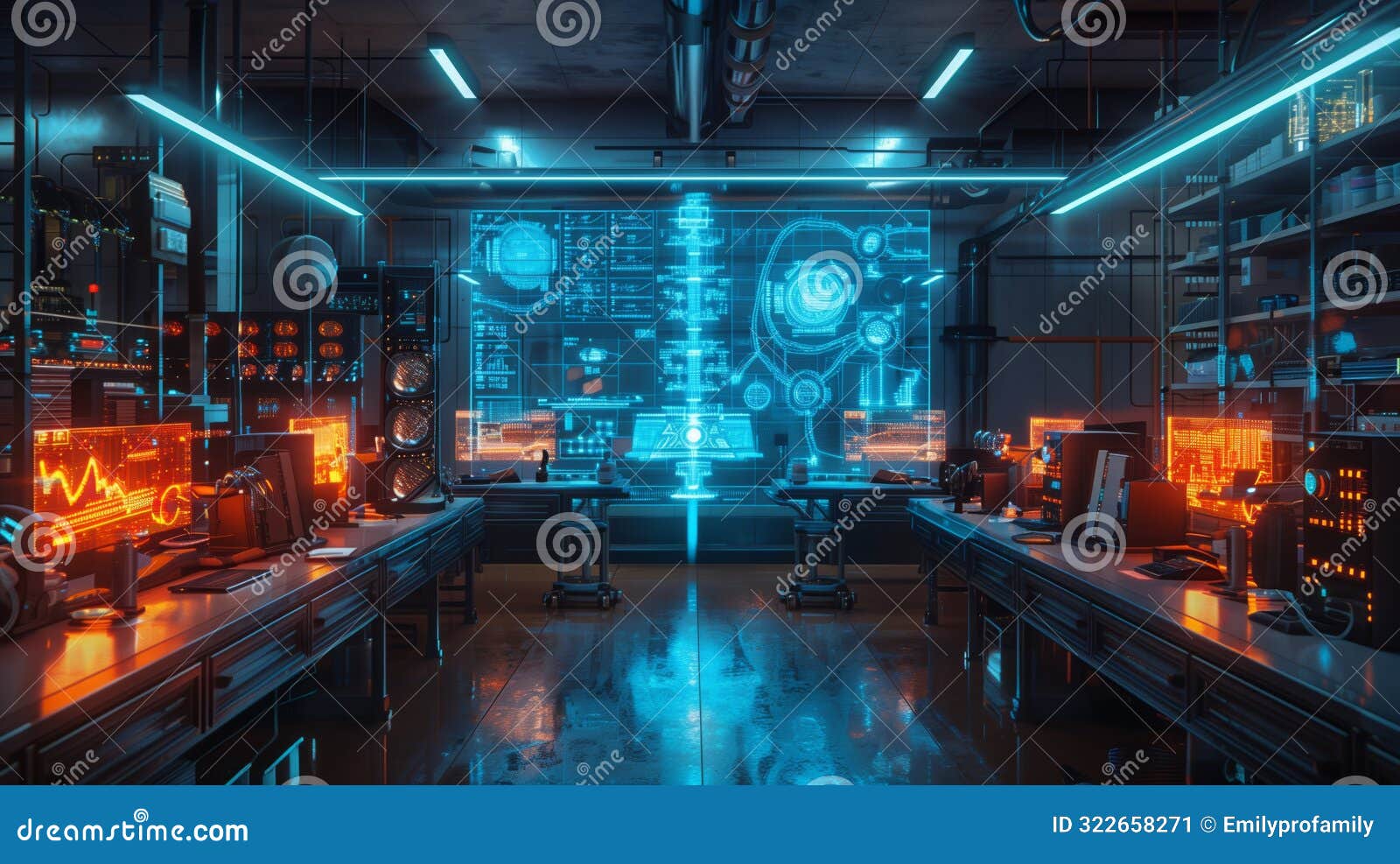 Futuristic Tech Lab with Large Interactive Screen Stock Image - Image ...