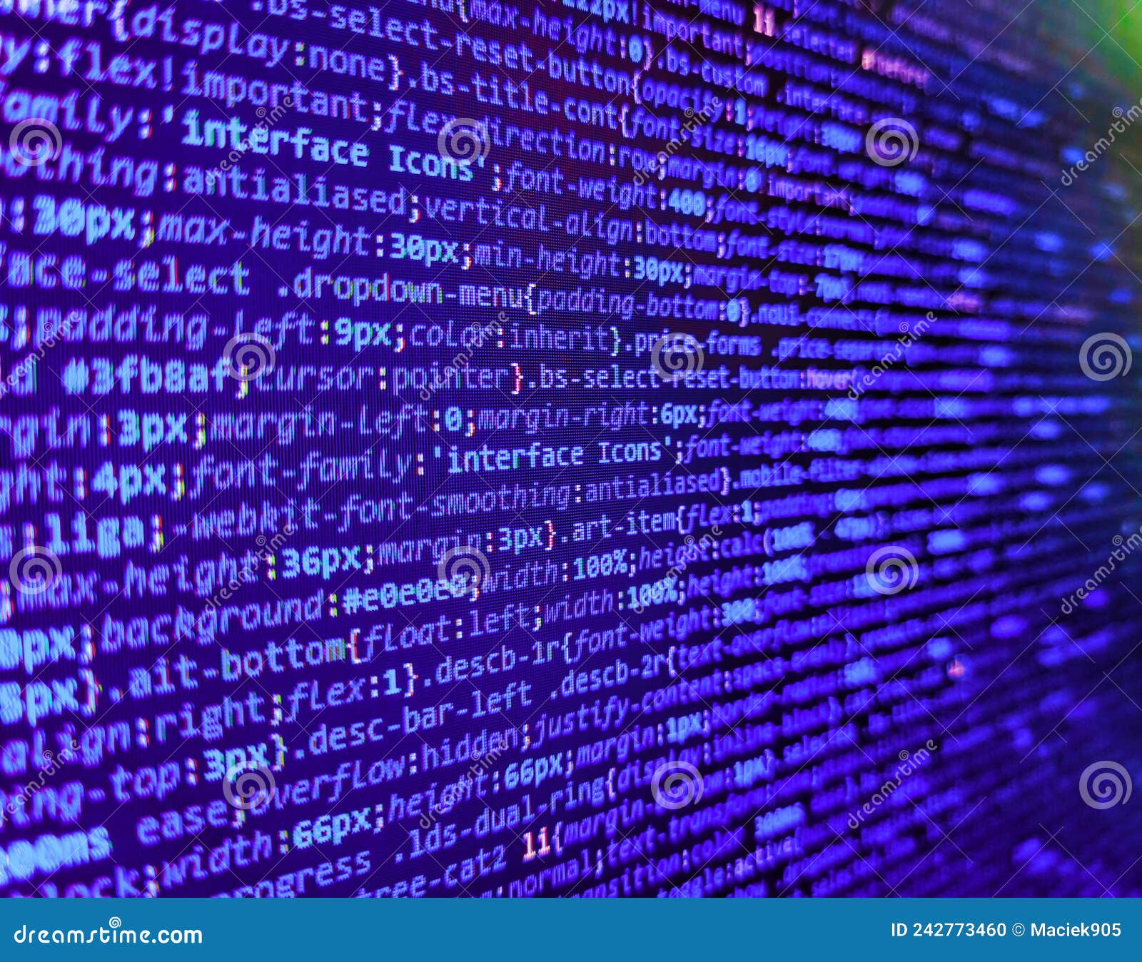 Modern Tech Minificated Web Development Javascript Code Close Up In Sunset Rays Computer