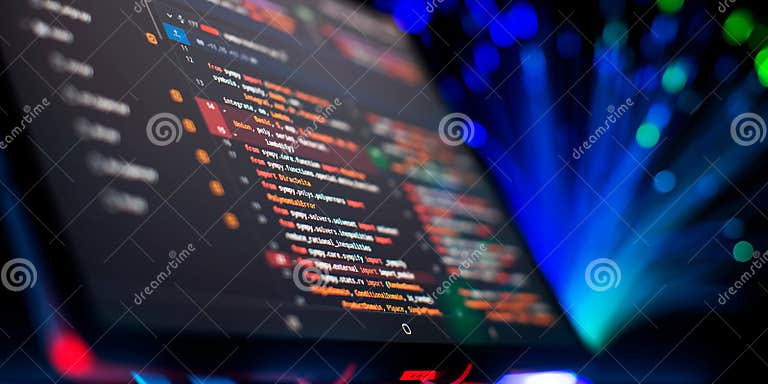 Modern Tech. PHP Syntax Highlighted. Writing Programming Functions on Laptop. Big Data and ...