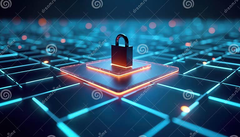 Modern Tech Security Concept. Abstract Digital Network Structure. Lock ...