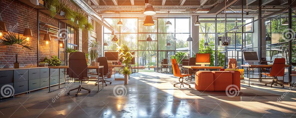 Modern Tech Startup Office with Open Workspaces, Innovative Environment ...