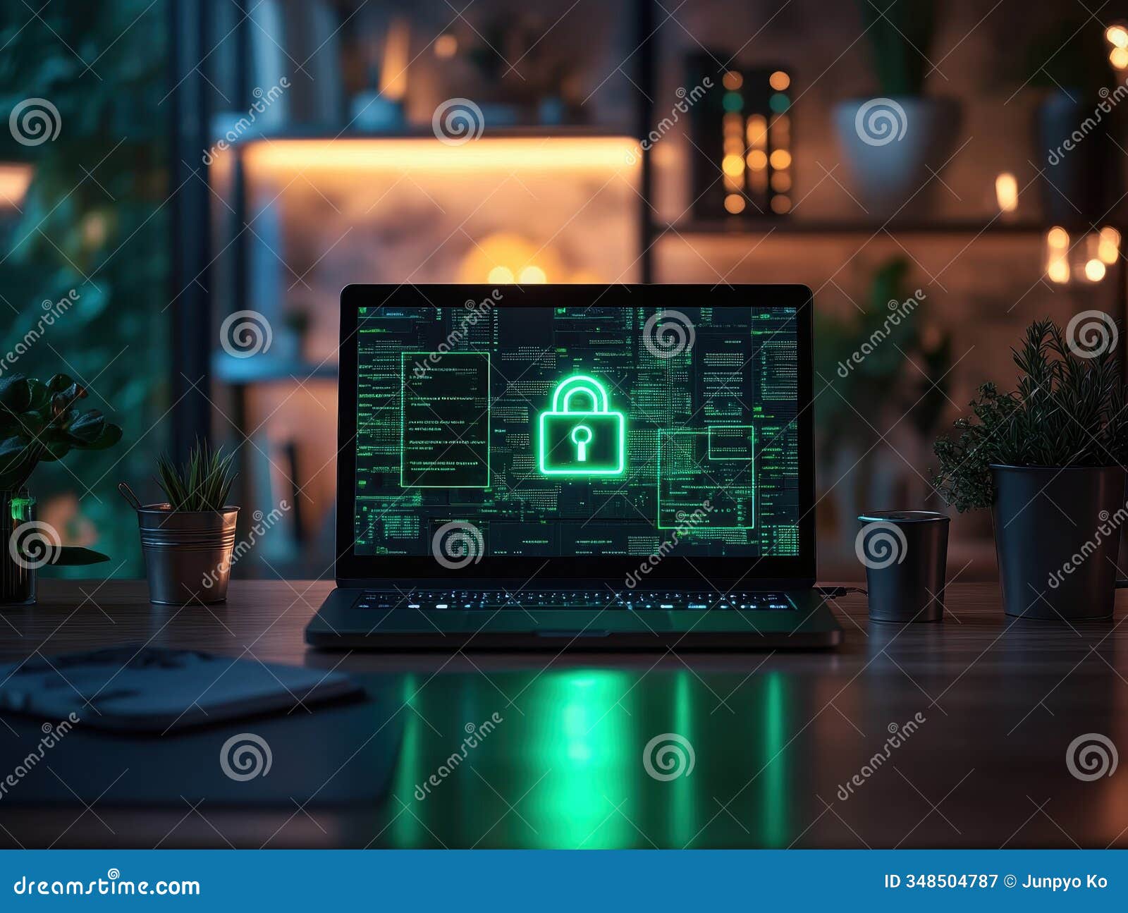 Modern Tech Workspace with Cybersecurity Focus - LED-Lit, Hacker ...