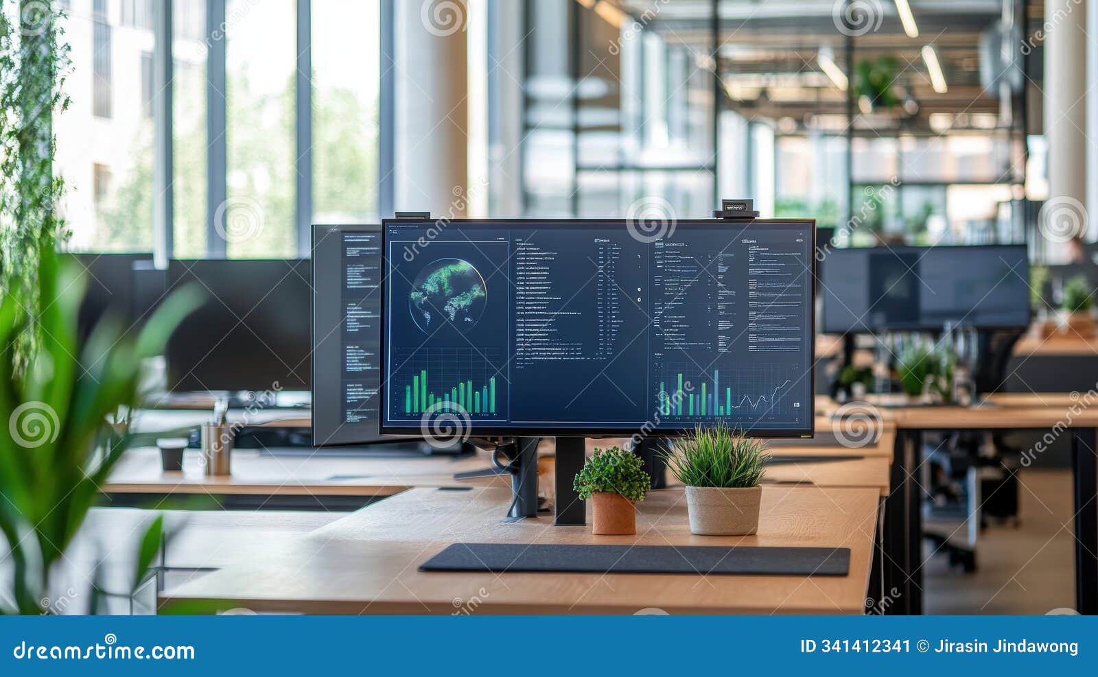 Modern Tech Workspace With Digital Dashboards Royalty-Free Stock ...