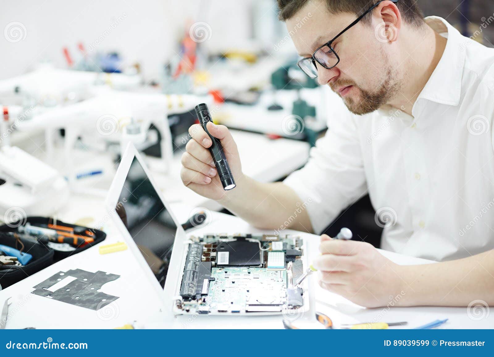 Modern Technician Inspecting Laptop for Broken Parts Stock Image ...