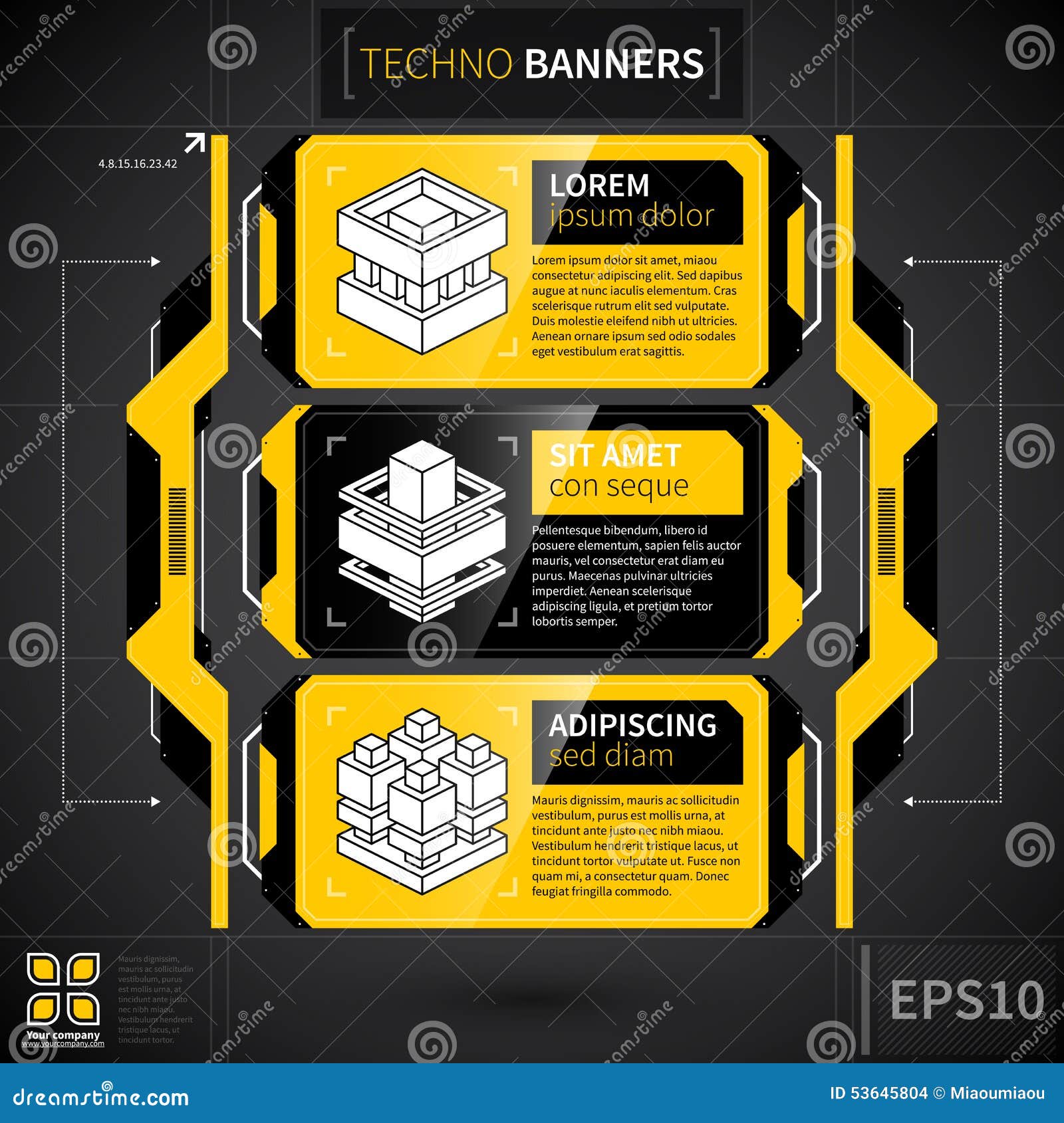 Modern Techno Layout with Three Banners and Decorative Elements. Stock ...