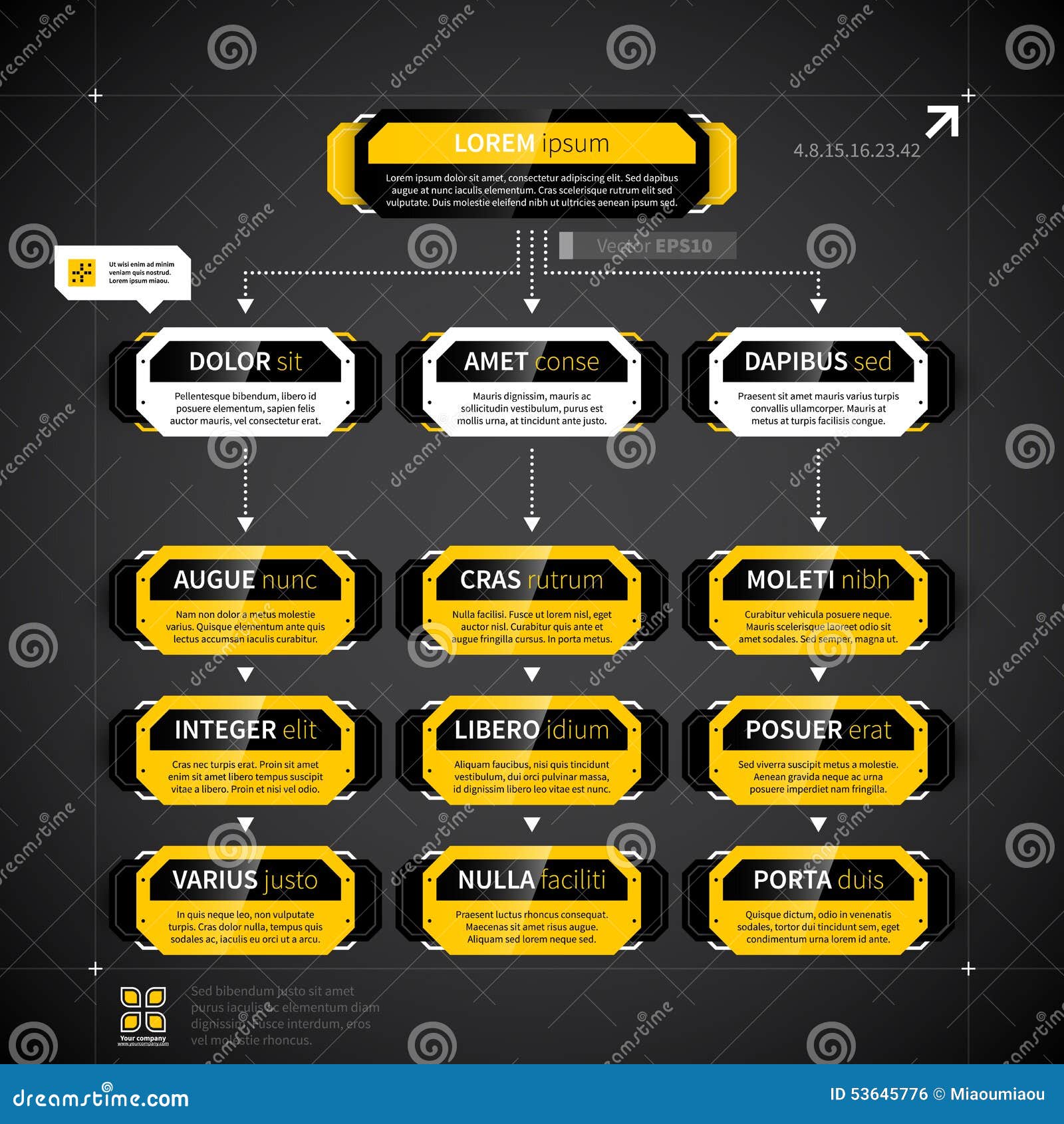 Modern Techno Organization Chart Template. Stock Vector - Illustration ...