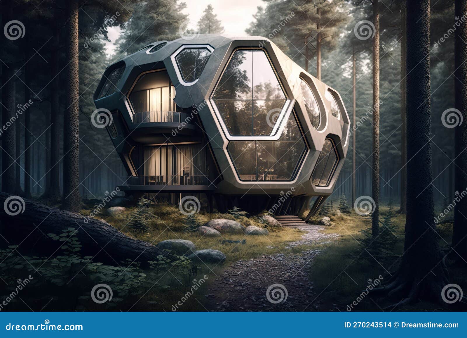 Modern Technological High-tech House in Forest. Generative AI Stock ...