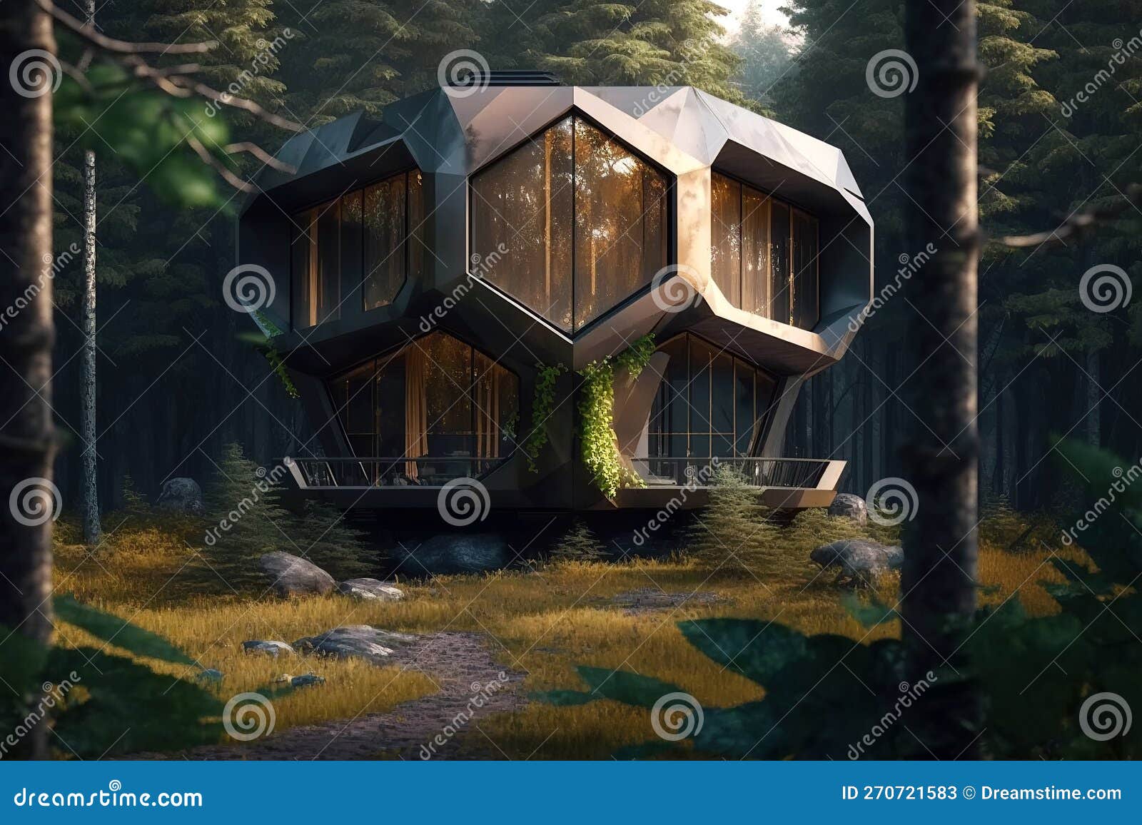 Modern Technological High-tech House in Forest. Generative AI Stock ...