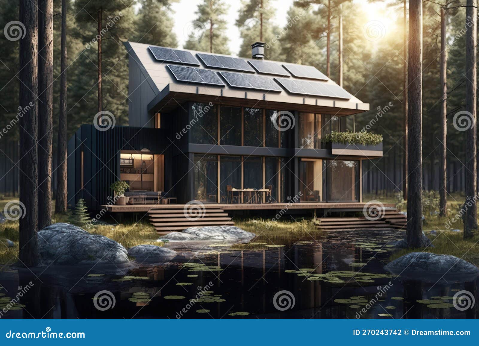 Modern Technological High-tech House with Solar Panels on the Roof in ...
