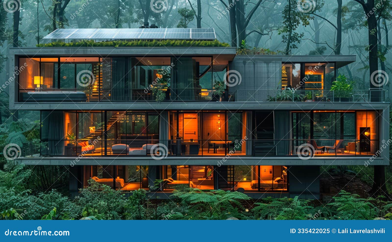 Modern Technological High-tech House with Solar Panels on the Roof in ...