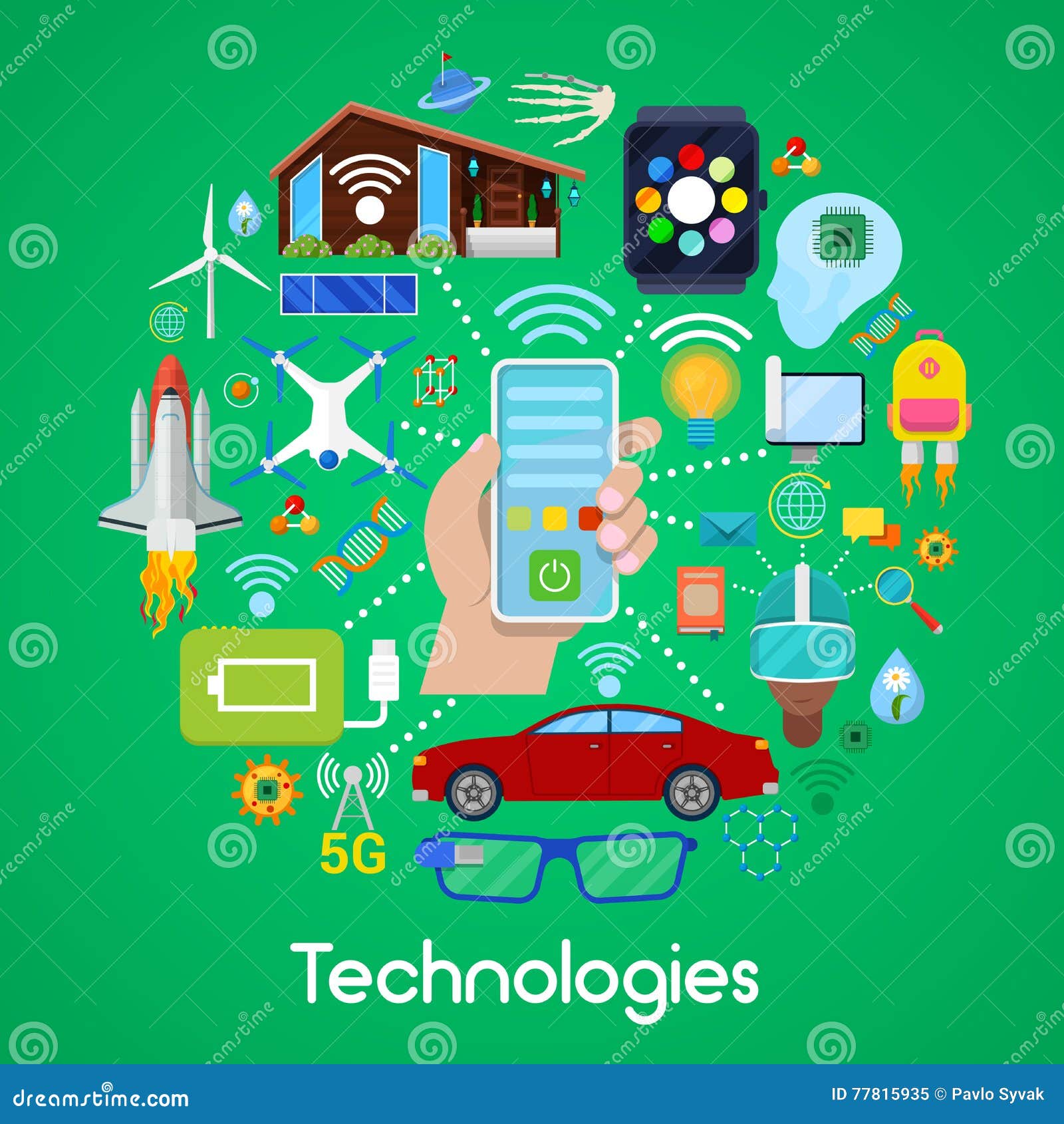 Modern Technologies Icons Set with Smart House and Quadrocopter Stock ...