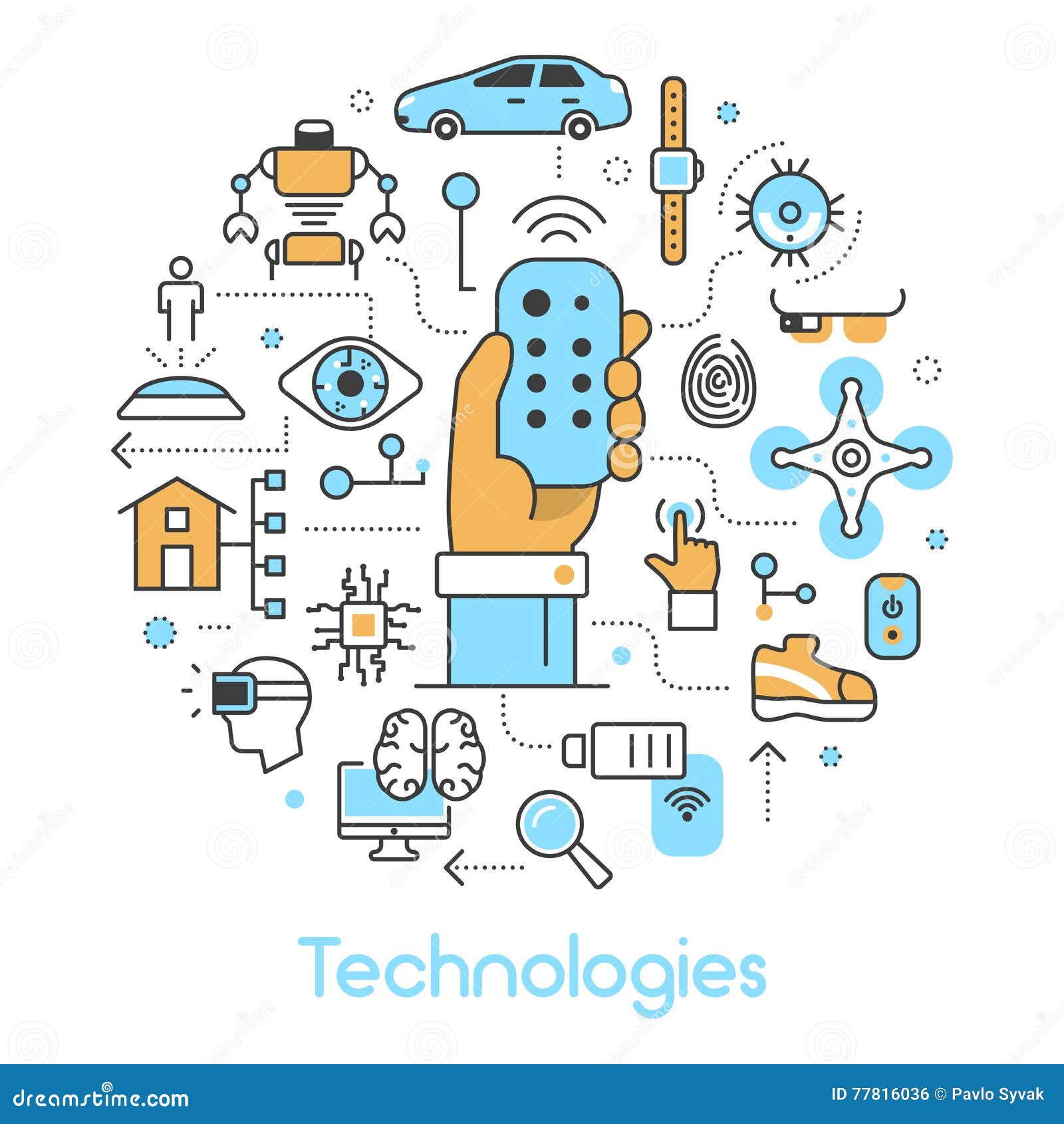Modern Technologies Line Art Thin Icons Set with Smart House and ...