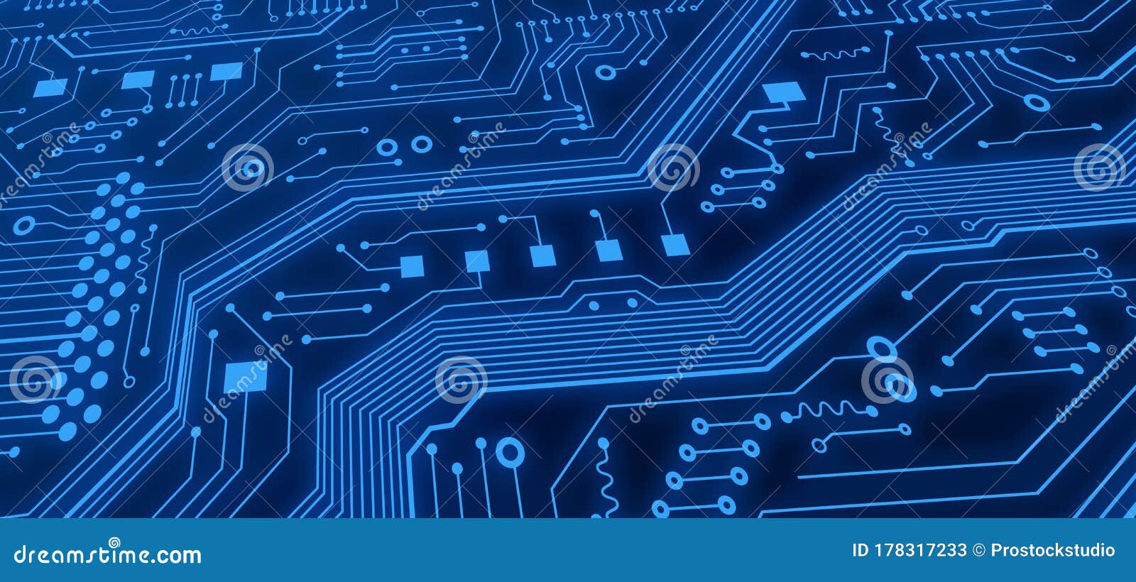 Modern Technologies. Microelectronic Circuit with Shiny Blue Lines ...