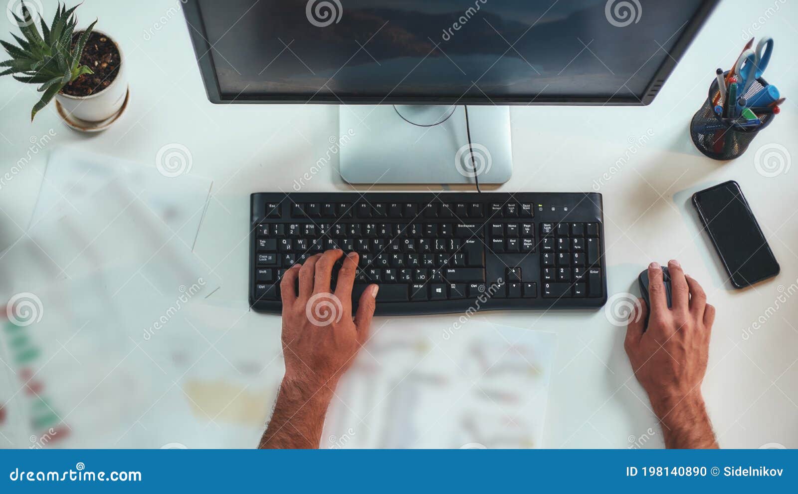 Modern Technologies. Top View of a Businessman Hands Typing Something ...