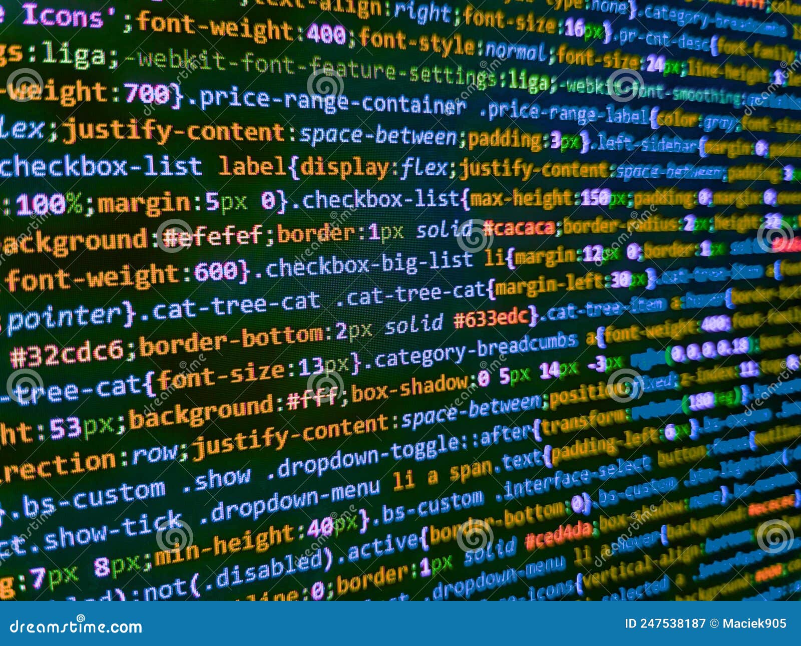 Modern Technologies, Web Cascading Design. Abstract Program Code on Computer Screen. Blurred ...