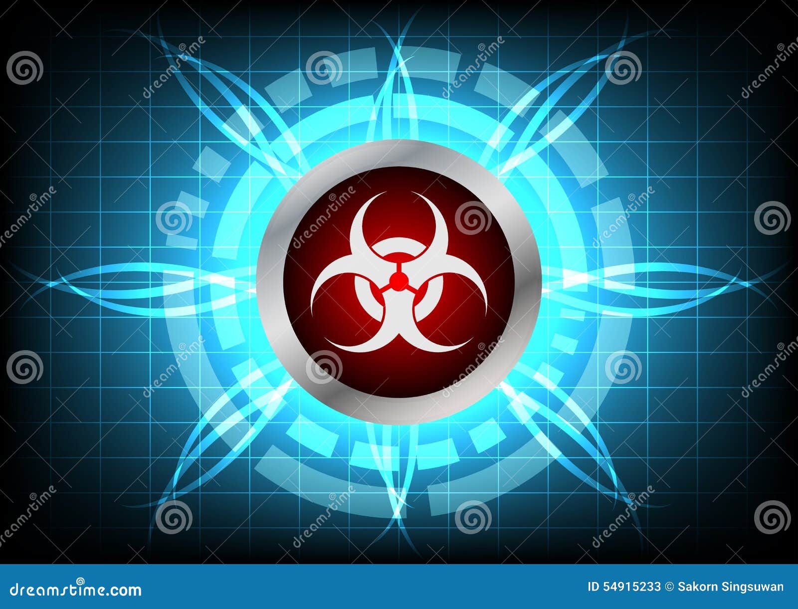 Modern Technology Biohazard Button and Light Effect on Blue Bac Stock ...