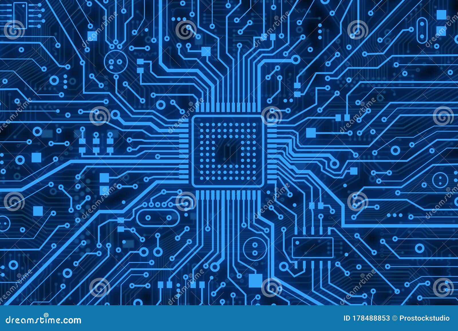 Modern Technology. Blue Computer Microcircuit As Background, Top View ...
