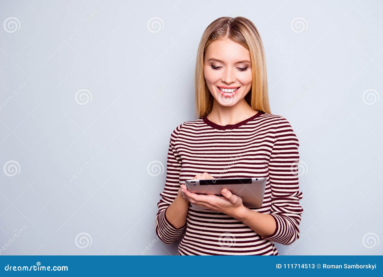 Modern Technology is Changing so Fast! Pretty Excited and Smiling Lady ...