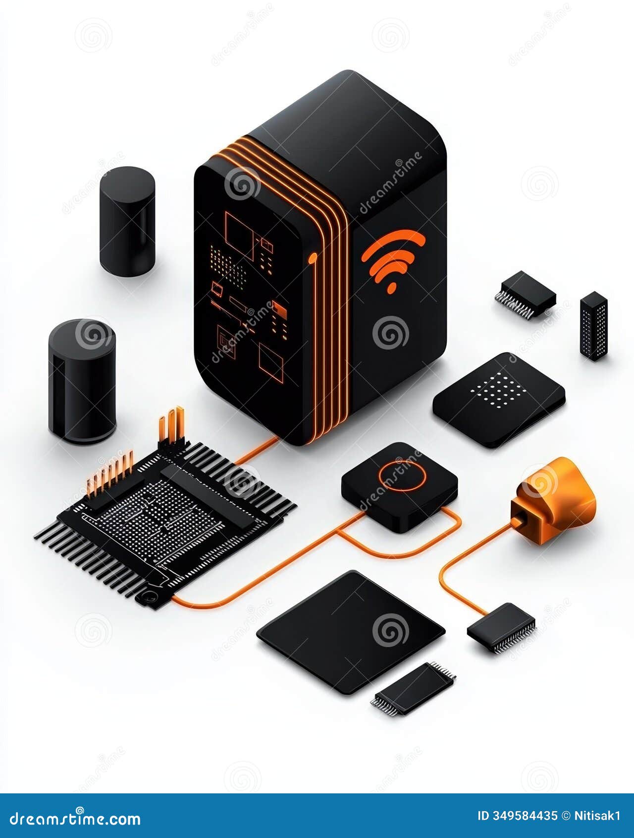 Modern Technology Components on White Background Stock Illustration ...