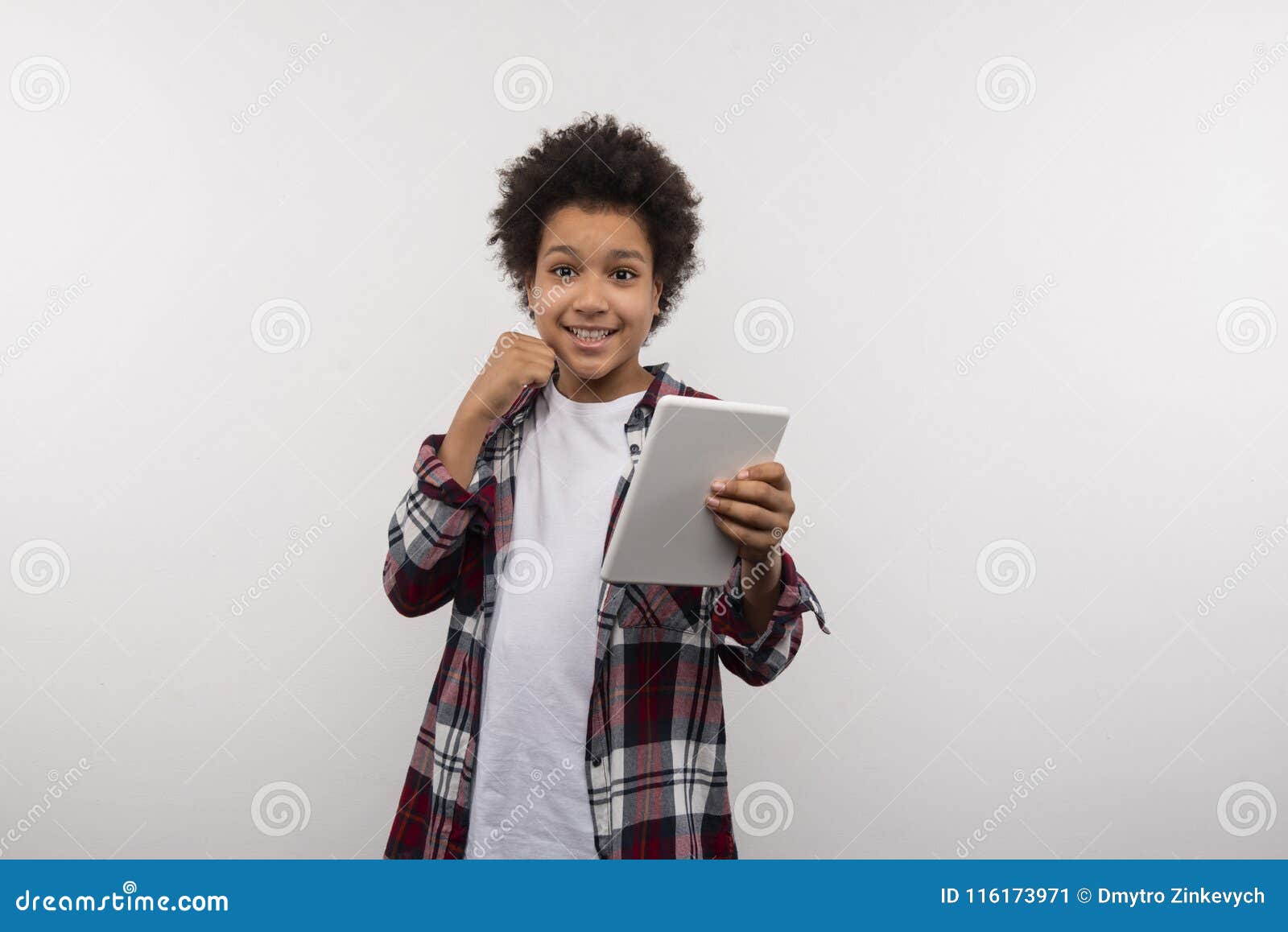 Delighted Joyful Boy Holding a Tablet Stock Image - Image of ...