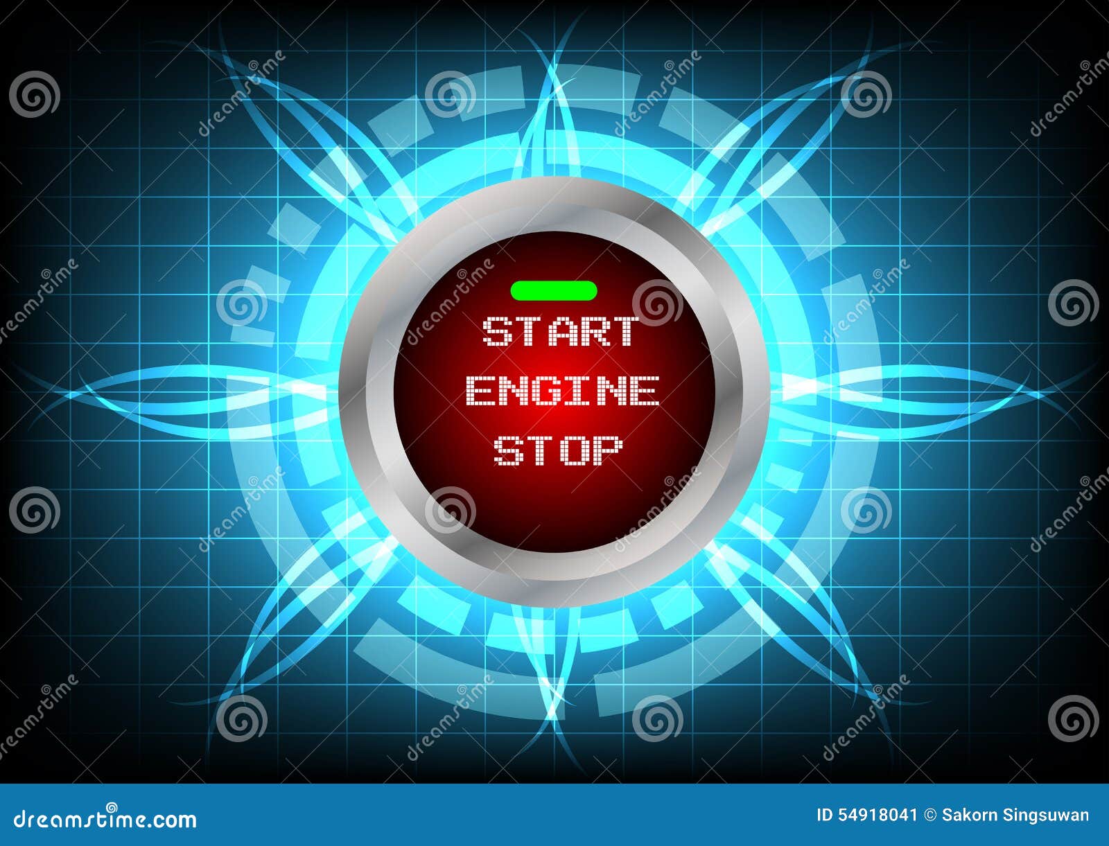 Modern Technology Engine Start Button and Light Effect on Blue B Stock ...