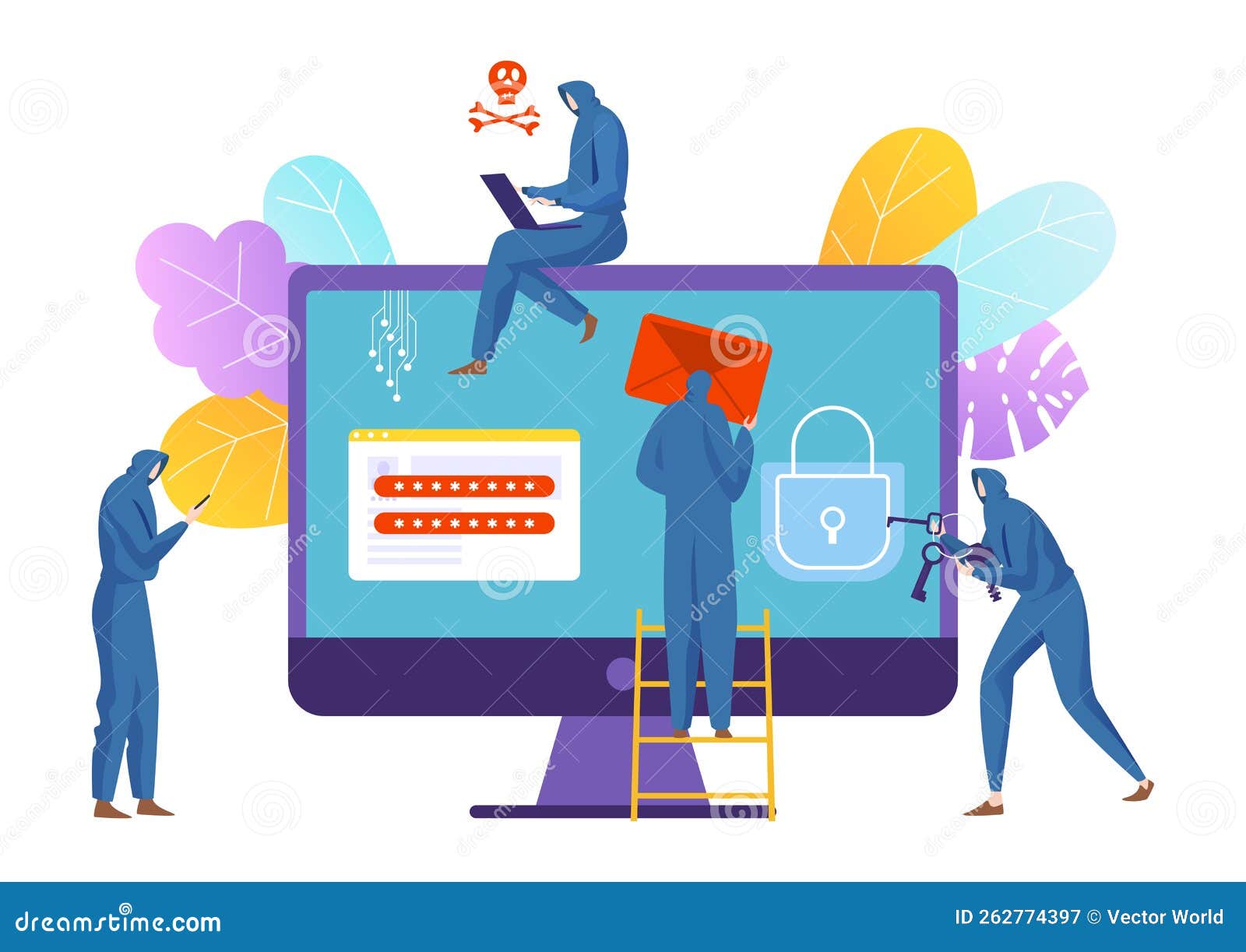 Modern Technology Hacker Steal Personal Data Information, Tiny Character Attack Info Flat Vector ...