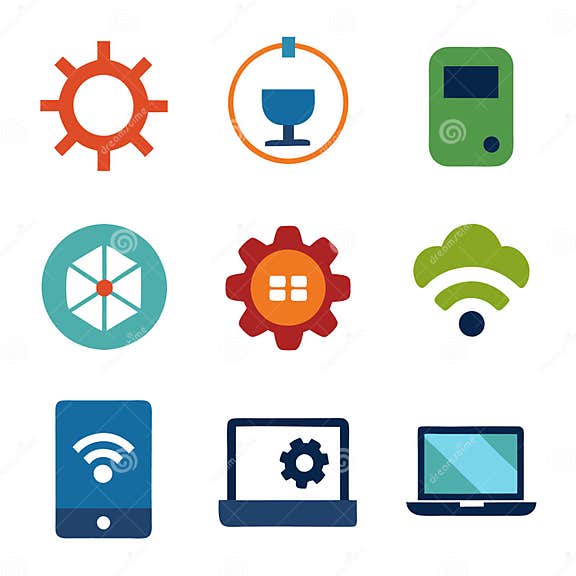 Modern Technology Icon Set with Minimalistic Design Stock Illustration ...