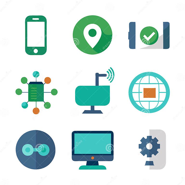Modern Technology Icon Set with Minimalistic Design Stock Illustration ...