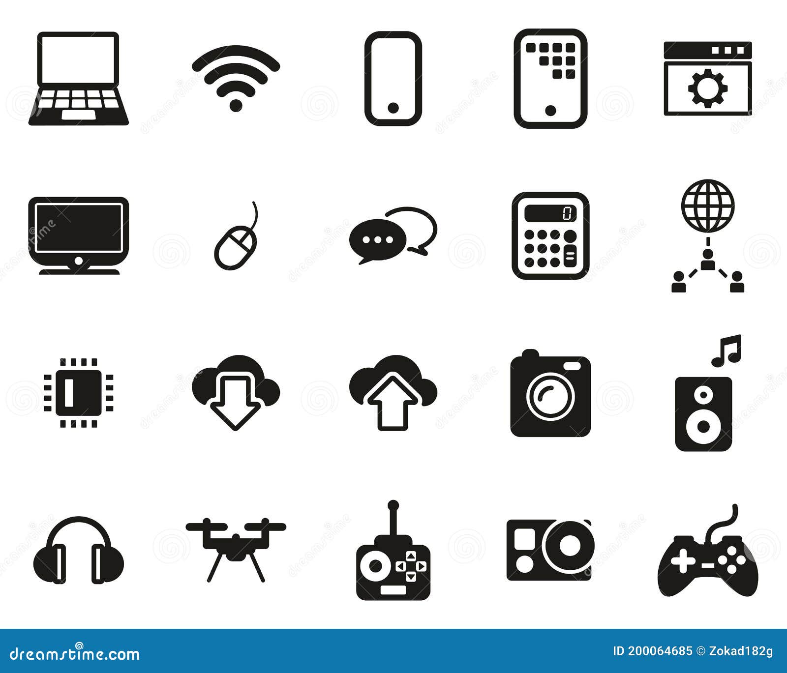 Modern Technology Icons Black & White Set Big Stock Vector ...