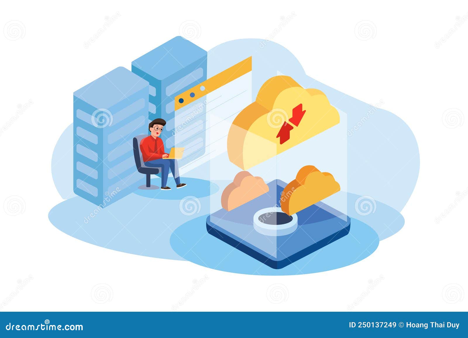 Employer Manages To Cloud Server Hosting Stock Vector - Illustration of ...