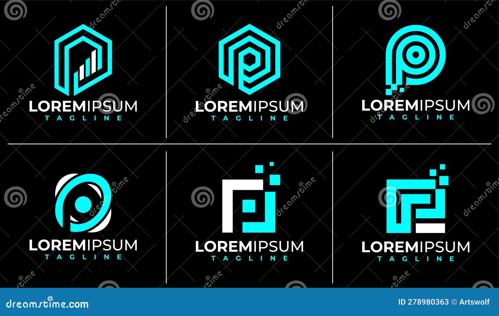 Modern Technology Letter P Logo Design Bundle. Digital Pixel Initial P ...